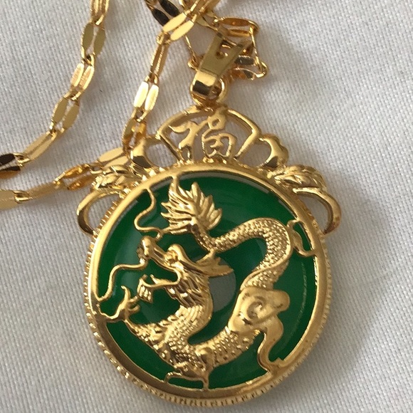 Xuping (Chinatown, NYC) | Jewelry | Bnwot Gold Jade Dragon ...